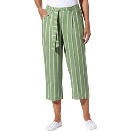 Damen 3/4-Hose mit fixiertem Bindeg&uuml;rtel eucalyptus-ecru-gestreift, Gr&ouml;&szlig;e 46