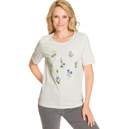 Damen Kurzarmshirt mit Wiesenblumen-Druck ecru, Gr&ouml;&szlig;e 54