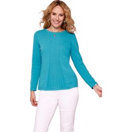 Damen Baumwollpullover mit Zopfmuster im Vorderteil t&uuml;rkis, Gr&ouml;&szlig;e 56