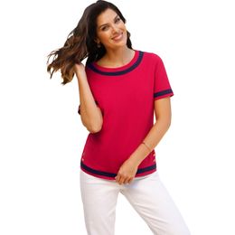 Damen Kurzarmshirt mit Streifen-Verzierungen rot-marine, Größe 44