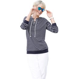 Damen Sweatshirt aus Baumwolle, Interlock marine-ecru-geringelt, Gr&ouml;&szlig;e 56