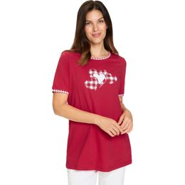 Damen Longshirt mit Herzchen-Motiv rot-wei&szlig;, Gr&ouml;&szlig;e 52