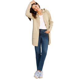Damen Longstrickjacke mit Kapuze beige-champagner-meliert, Gr&ouml;&szlig;e 56