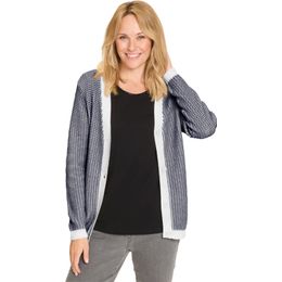 Damen Strickjacke im 2-farbigen Muster dunkelblau-ecru-gemustert, Gr&ouml;&szlig;e 48
