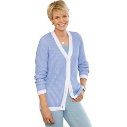 Damen Strickjacke im 2-farbigen Muster himmelblau-ecru-gemustert, Gr&ouml;&szlig;e 48