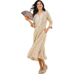 Damen Druckkleid im Ethno-Look ecru-camel-bedruckt, Gr&ouml;&szlig;e 54