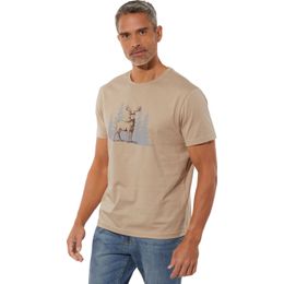 Herren Kurzarmshirt mit platziertem Hirsch-Druck beige, Gr&ouml;&szlig;e 52/54