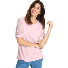 Damen Spitzenshirt mit Puff&auml;rmeln hellros&eacute;, Gr&ouml;&szlig;e 40
