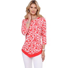 Damen 3/4-Arm-Shirt mit spitz zulaufendem Saum ecru-grapefruit-bedruckt, Gr&ouml;&szlig;e 46