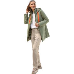 Damen Steppjacke mit Futter im Leo-Dessin khaki, Gr&ouml;&szlig;e 48