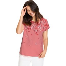 Damen Kurzarmshirt mit Schmetterlingsdruck flamingo-erdbeere, Gr&ouml;&szlig;e 40