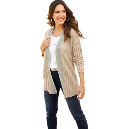 Damen Ajourstrickjacke mit Bord&uuml;re sand, Gr&ouml;&szlig;e 56