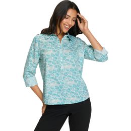 Damen Langarm-Bluse in Schlupfform mint-wei&szlig;-bedruckt, Gr&ouml;&szlig;e 38