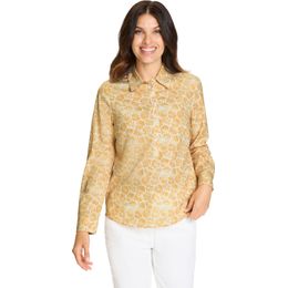 Damen Langarm-Bluse gelb-wei&szlig;-bedruckt, Gr&ouml;&szlig;e 52