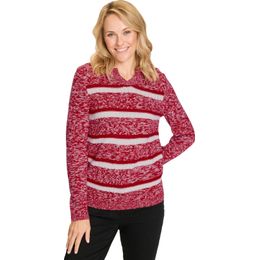 Damen Langarm-Pullover mit Ringel-Muster rot-wei&szlig;-gemustert, Gr&ouml;&szlig;e 48