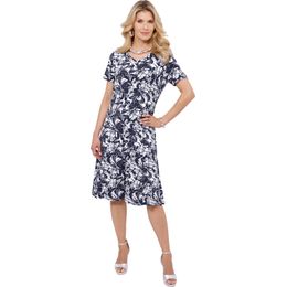Damen Jerseykleid mit ausgestelltem Rockteil marine-ecru-bedruckt, Gr&ouml;&szlig;e 38