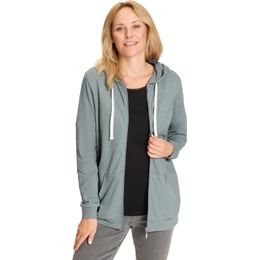 Damen Sweatjacke in Longform jade-meliert, Gr&ouml;&szlig;e 50