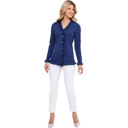 Damen Strickjacke mit R&uuml;schen-Verzierung royalblau, Gr&ouml;&szlig;e 44