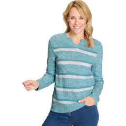 Damen Langarm-Pullover mit Ringel-Muster ozean-wei&szlig;-gemustert, Gr&ouml;&szlig;e 48