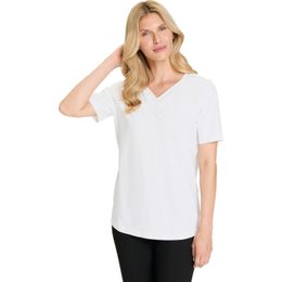 Damen Kurzarmshirt mit Herzausschnitt wei&szlig;, Gr&ouml;&szlig;e 52