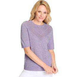 Damen Kurzarmpullover in Melange-Optik lavendel-ecru-meliert, Größe 38
