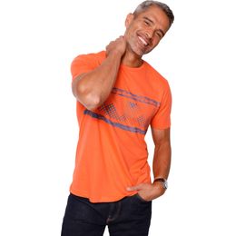 Herren Rundhalsshirt mit Druck im Vorderteil orange-jeansblau, Größe 60/62