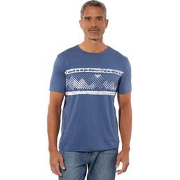 Herren Rundhalsshirt mit Druck im Vorderteil jeansblau-wei&szlig;, Gr&ouml;&szlig;e 44/46