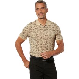 Herren Poloshirt mit Bl&auml;tter-Druck sand-dunkeltaupe-bedruckt, Gr&ouml;&szlig;e 52/54