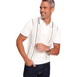 Herren Polopullover mit Strickmuster im Vorderteil ecru-marine, Gr&ouml;&szlig;e 46