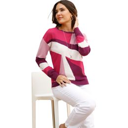 Damen Langarm-Pullover mit Jacquard-Muster altrosa-malve-gemustert, Gr&ouml;&szlig;e 50
