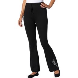 Damen Freizeithose mit platziertem Grafik-Druck schwarz, Gr&ouml;&szlig;e 50
