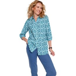 Damen Longbluse im Leo-Muster mint-aquapetrol-bedruckt, Gr&ouml;&szlig;e 42