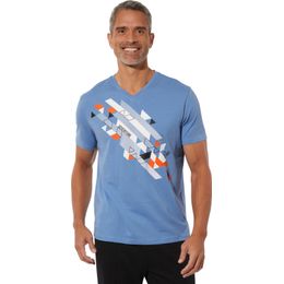 Herren Kurzarmshirt mit platziertem Druck mittelblau, Gr&ouml;&szlig;e 52/54