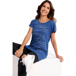 Damen Longshirt mit Folien- und Glitzerdruck royalblau, Gr&ouml;&szlig;e 56