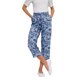 Damen 7/8-Hose mit bedrucktem Bindeg&uuml;rtel jeansblau-bleu-bedruckt, Gr&ouml;&szlig;e 54