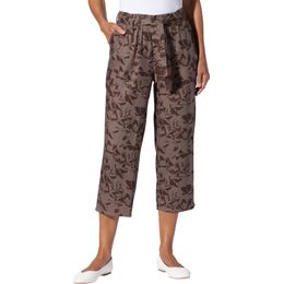 Damen 7/8-Hose mit bedrucktem Bindegürtel dunkeltaupe-schoko-bedruckt, Größe 52