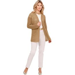 Damen Ajourstrickjacke mit goldfarbenem Glanzgarn camel, Gr&ouml;&szlig;e 44