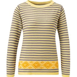 Damen Langarm-Pullover im Streifen-Norweger-Mix zitrone-ocker-gemustert, Gr&ouml;&szlig;e 46