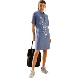 Damen Jerseykleid aus reiner Baumwolle taubenblau-silberfarben, Gr&ouml;&szlig;e 38
