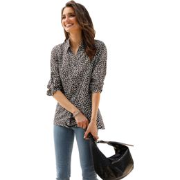 Damen Longbluse im Leo-Dessin sand-schwarz-bedruckt, Gr&ouml;&szlig;e 56