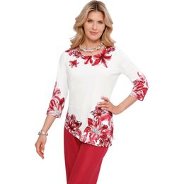 Damen Rundhalsshirt mit platziertem Floral-Muster ecru-rot-bedruckt, Gr&ouml;&szlig;e 48