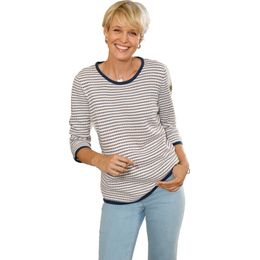 Damen Jacquard-Pullover mit 3/4-&Auml;rmeln ecru-dunkelblau-gemustert, Gr&ouml;&szlig;e 38