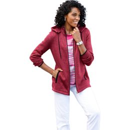Damen Strickfleecejacke mit Kapuze fuchsia-schwarz-meliert, Gr&ouml;&szlig;e 42