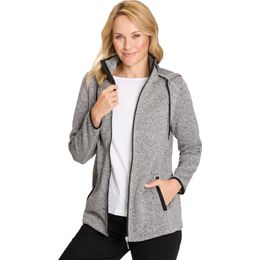 Damen Strickfleecejacke mit Kapuze hellgrau-schwarz-meliert, Gr&ouml;&szlig;e 40