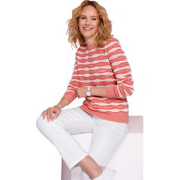 Damen Ajourpullover mit gewelltem Streifen-Dessin flamingo-ecru-gemustert, Gr&ouml;&szlig;e 56