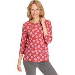 Damen 3/4-Arm-Shirt allover bedruckt, Baumwolle grapefruit-hortensie-bedruckt, Gr&ouml;&szlig;e 38