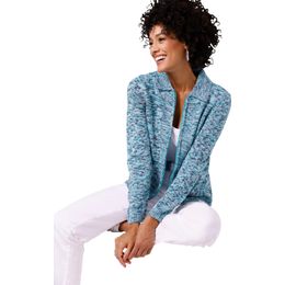 Damen Strickjacke mit Rei&szlig;verschluss t&uuml;rkis-hellblau-meliert, Gr&ouml;&szlig;e 48
