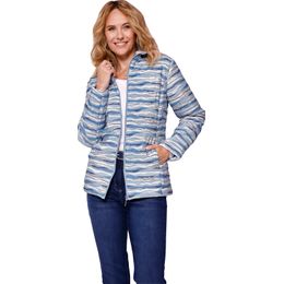 Damen Steppjacke mit Stehkragen mittelblau-ecru-bedruckt, Gr&ouml;&szlig;e 52