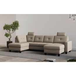Wohnlandschaft Places of Style "Varese", grau (taupe), B:304cm H:91cm T:170cm, 95%Polyester 5%Polyamid, Sofas, wahlweise mit Bettfunktion und Bettkasten