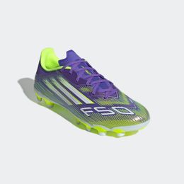 Fußballschuh adidas Performance "F50 LEAGUE MULTI-GROUND STIEFEL", Gr. 44, lila (lila rush, cloud weiß, lucid lemon), Synthetik, Textil, Schuhe, geeignet für Rasen- und Kunstrasenplätze